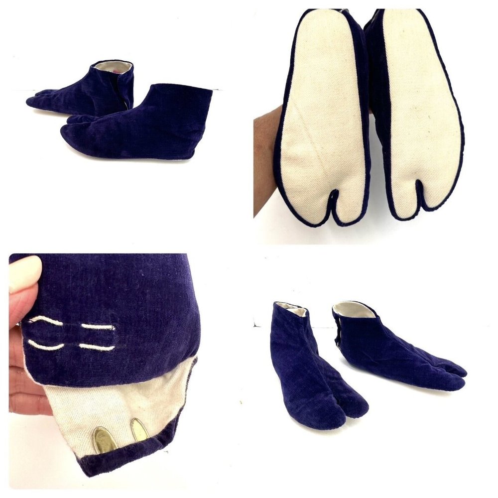Rare, Vintage Japan Tabi Split Toe Slippers Blue Velv… - Gem